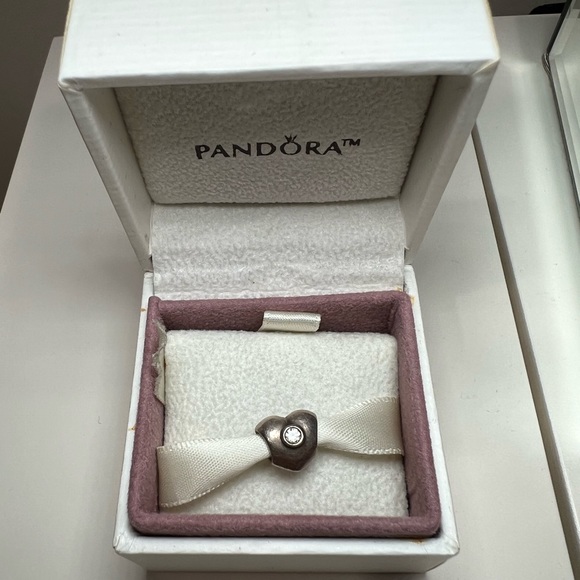 Pandora | Jewelry | Silver Heart With Rhinestone Center Pandora Charm ...